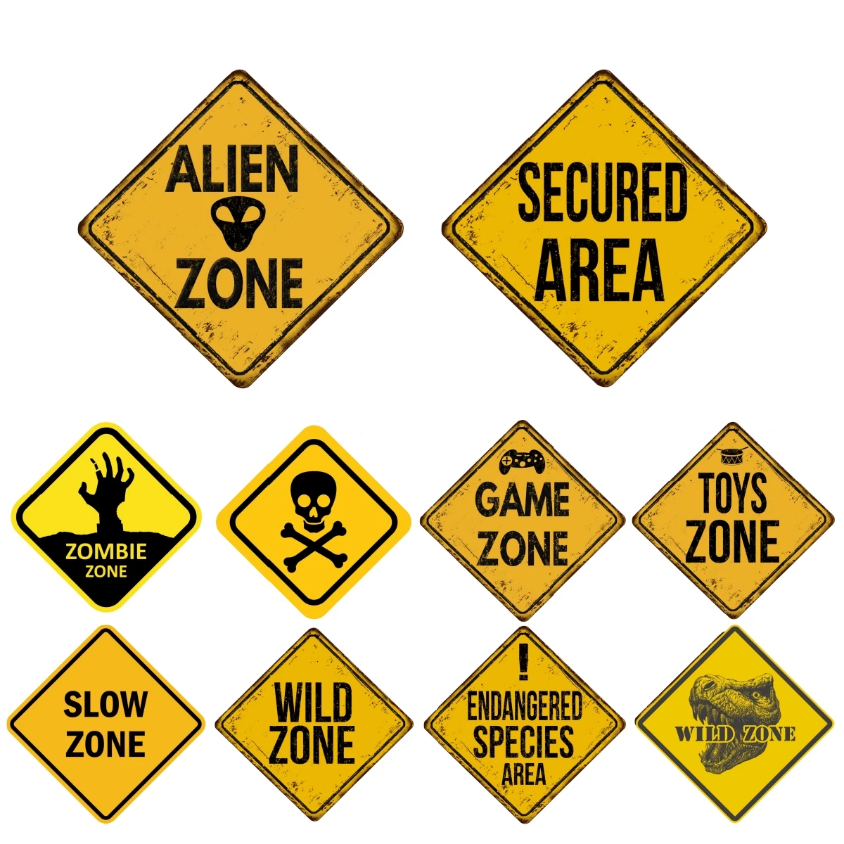 Outdoor-Danger-Zombies-Dinosaurs-Aliens-Area-Warning-Signs-Square-Metal ...