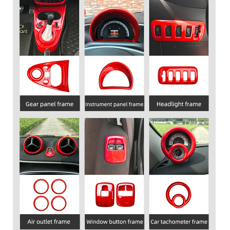 Red-Decorative-Shell-ABS-Full-Set-Stickers-Interior-Cover-For-Smart-453 ...