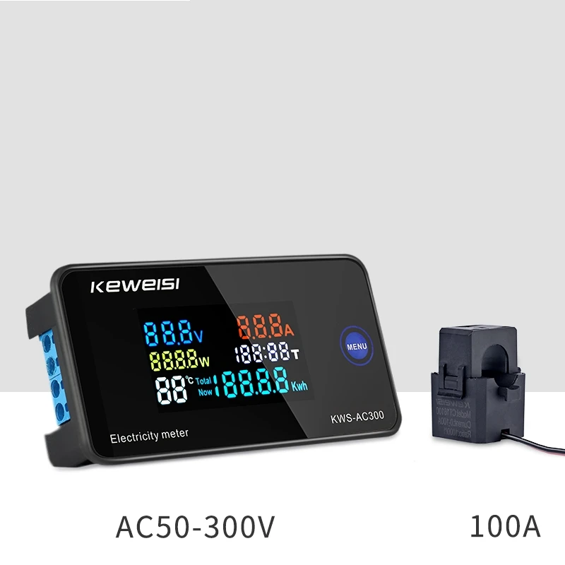 AC 6in1 220V 110V 50V~300V 100A Digital Ampermeter Power Energy Voltmeter Ammeter Volt Watt Kwh ...
