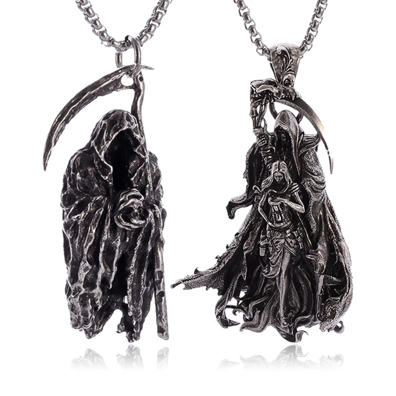 Gothic Hellreaper Scythe Necklace Mystic Demon Pendant Men's Motorcycle ...