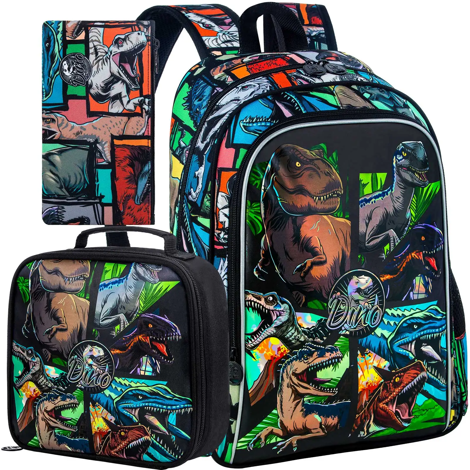3PCS Backpack for Boys, 16 Inch Dinosaur Preschool Bookbags, Cool ...