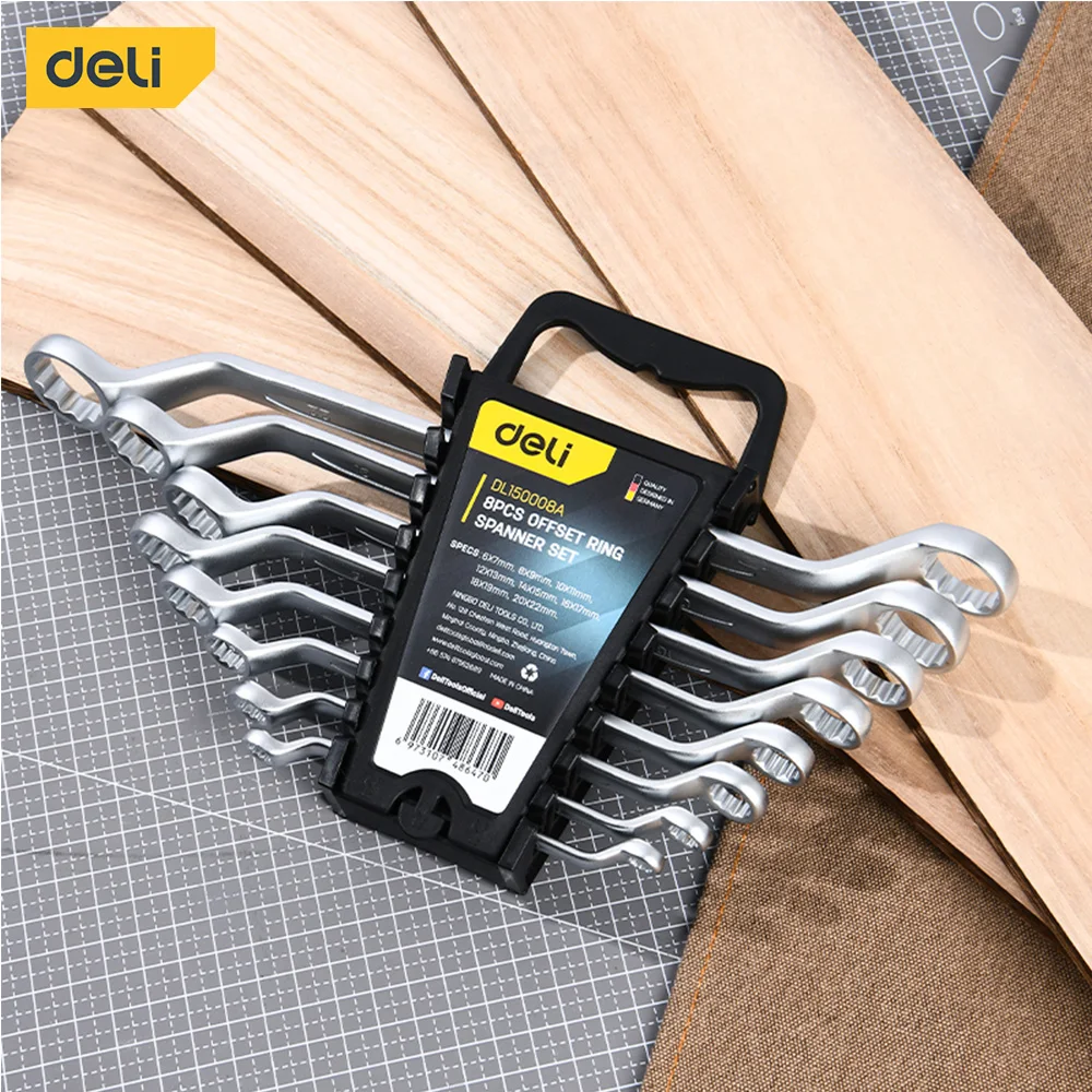 Deli-8-PCS-Offset-Ring-Spanner-Set-Repair-Hand-Tools-Double-Ring-Wrench ...