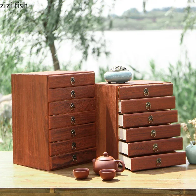 Multilayer Solid Wood Tea Box Storage Box Drawer Type Tea Cabinet Tea ...