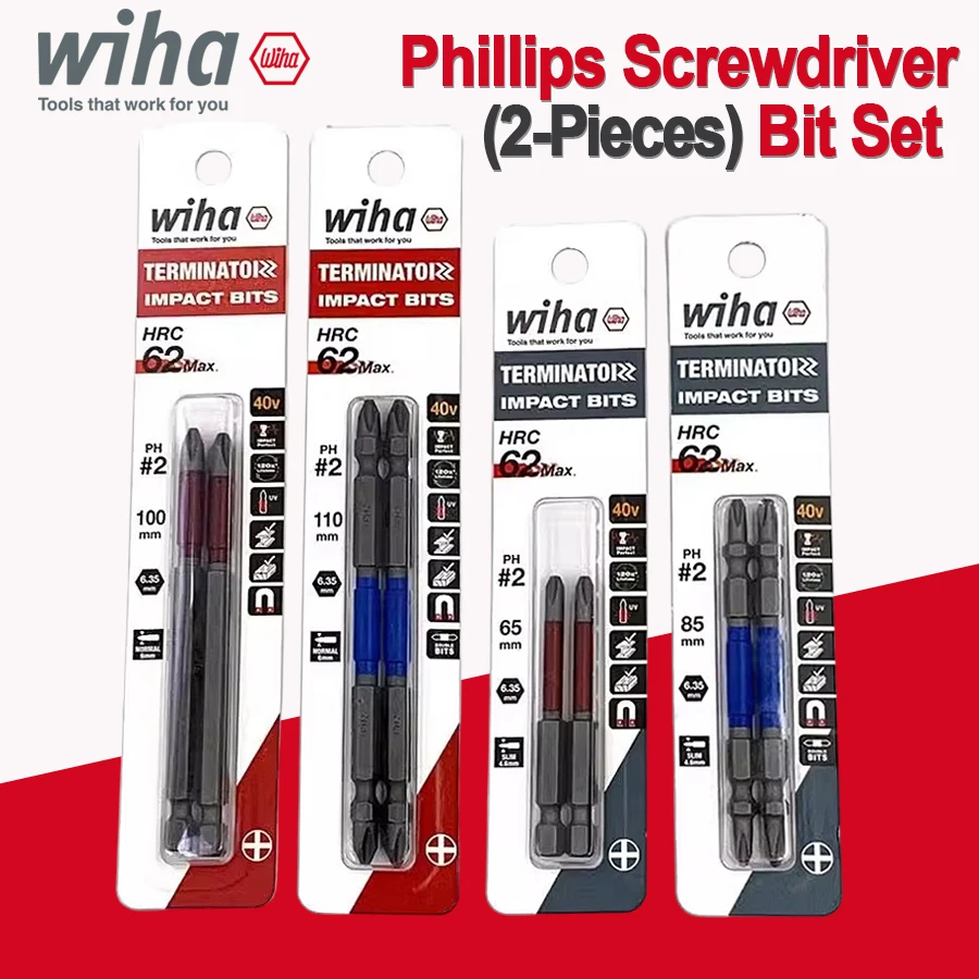 Wiha Phillips Screwdriver Bit Set 1/4 Inch Hex Shank Anti Slip Drill ...