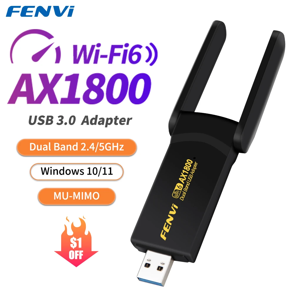 Fenvi-Dongle USB com Dual Band, Wi-Fi 6, AX1800, Adaptador USB 3.0, 2.4G, 5Ghz, Placa de rede ...