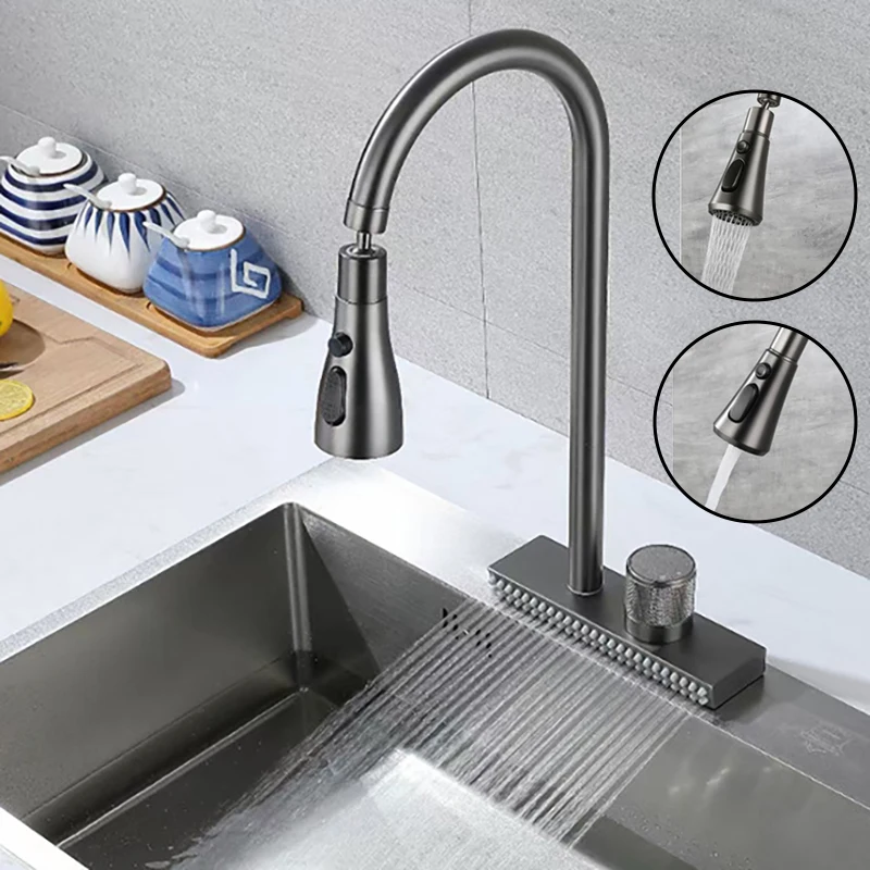 Waterfall-Sink-Kitchen-Faucet-Hot-Cold-Mixer-Wash-Basin-Multiple-Water ...
