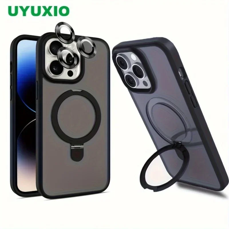 Matte-Magnetic-Mobile-Phone-Case-with-Ring-Stand-for-iPhone-15-14-Pro ...