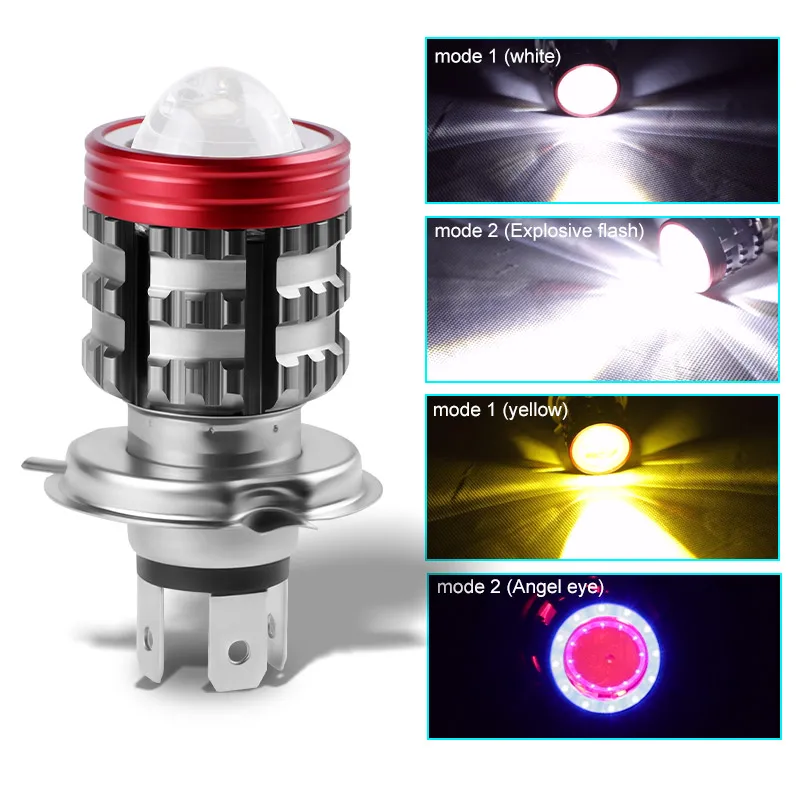 1pcs-Motorcycle-H4-LED-Headlight-Bulb-LED-Projector-Lens-Dual-Halo ...