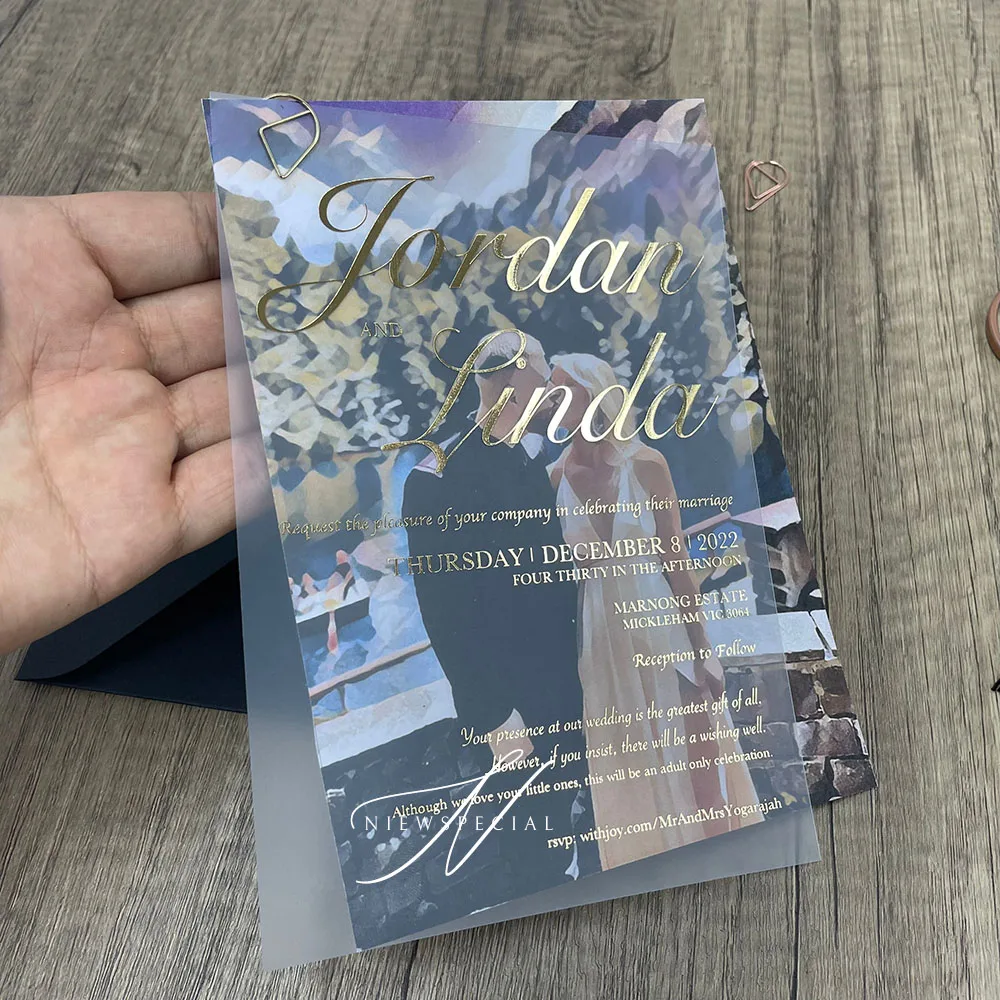 Gold-Foiled-Clear-PVC-Wedding-Invitation-with-Couple-s-Photo-Backing ...