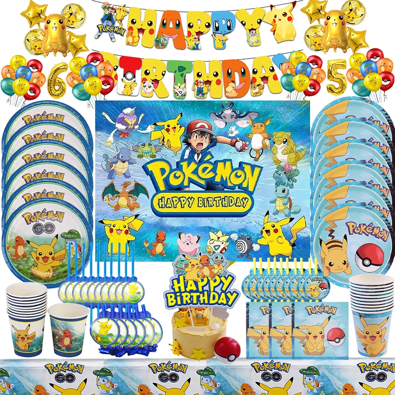 Pokemon Birthday Party Decorations Boys Girls Pikachu Paper Plates Cups ...