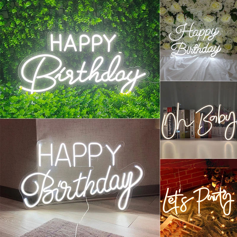 Happy Birthday Led Neon Sign Custom Night Light Sign For Birthday Party Decor Oh Baby Neon Light ...