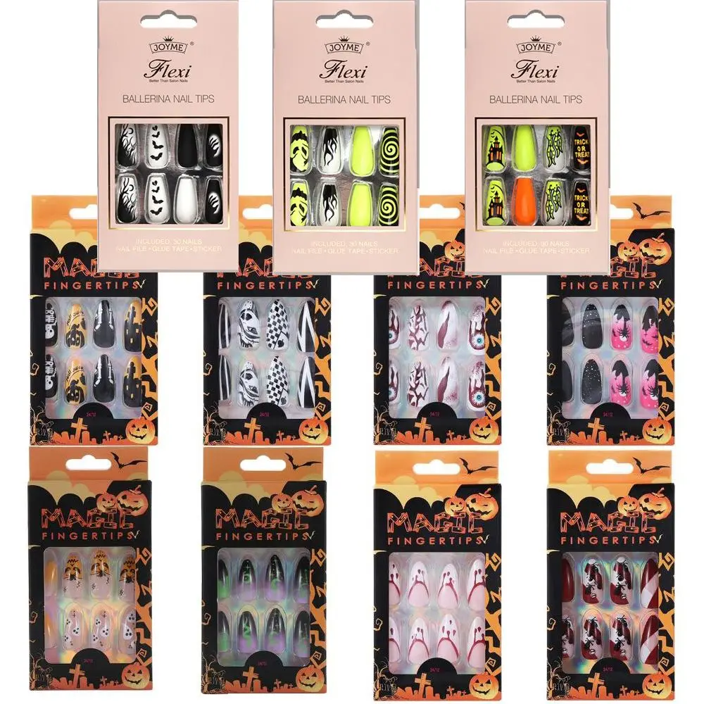 24pcs Halloween False Nails Short Square Fake Nails Full Cover Art ...