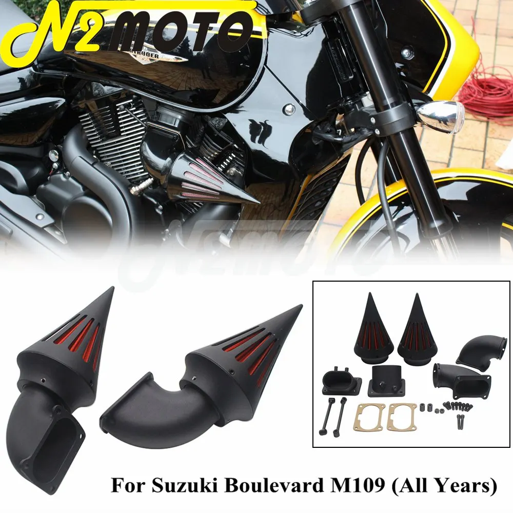 New High Quality Aluminum Motorcycle Dual Cone Spike Air Cleaner Red ...