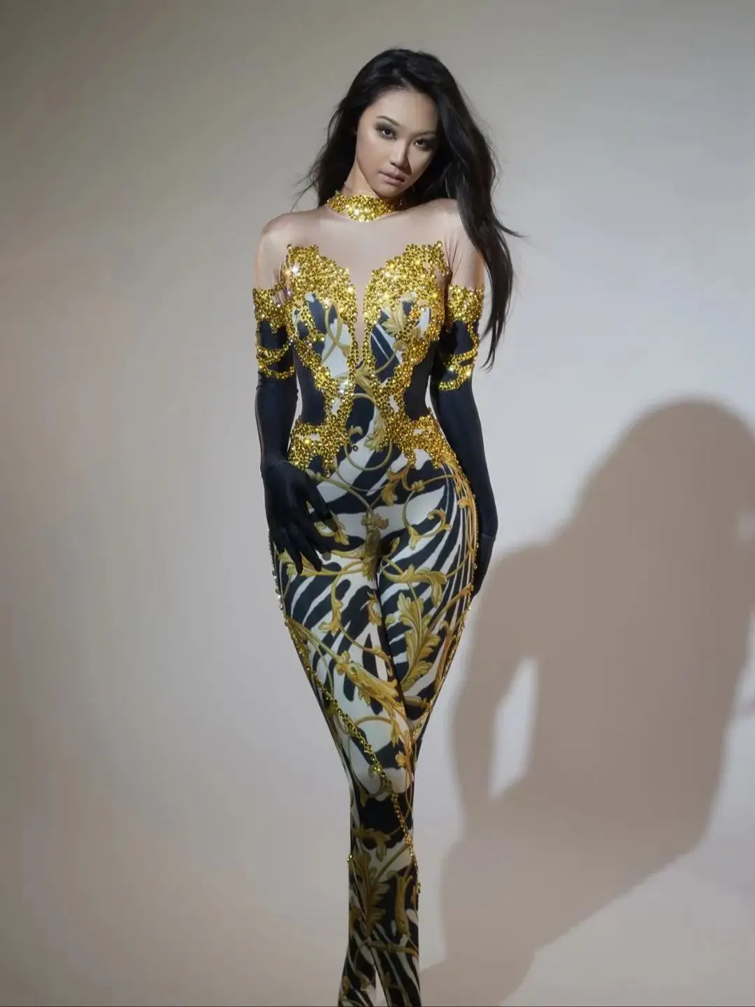Women-Sexy-Stretch-Bodycon-Jumpsuit-Shiny-Gold-Rhinestone-Cosplay-Club ...