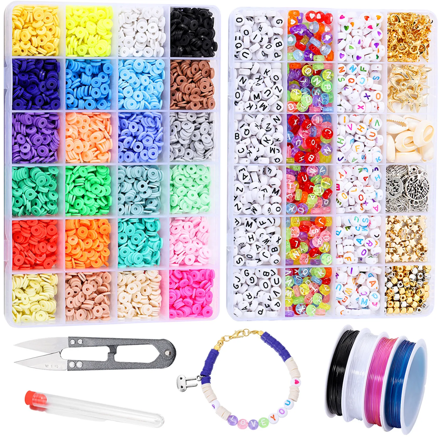 Flat Round Polymer Spacer Beads Boxes For Diy Bohemian Bracelet Jewelry ...