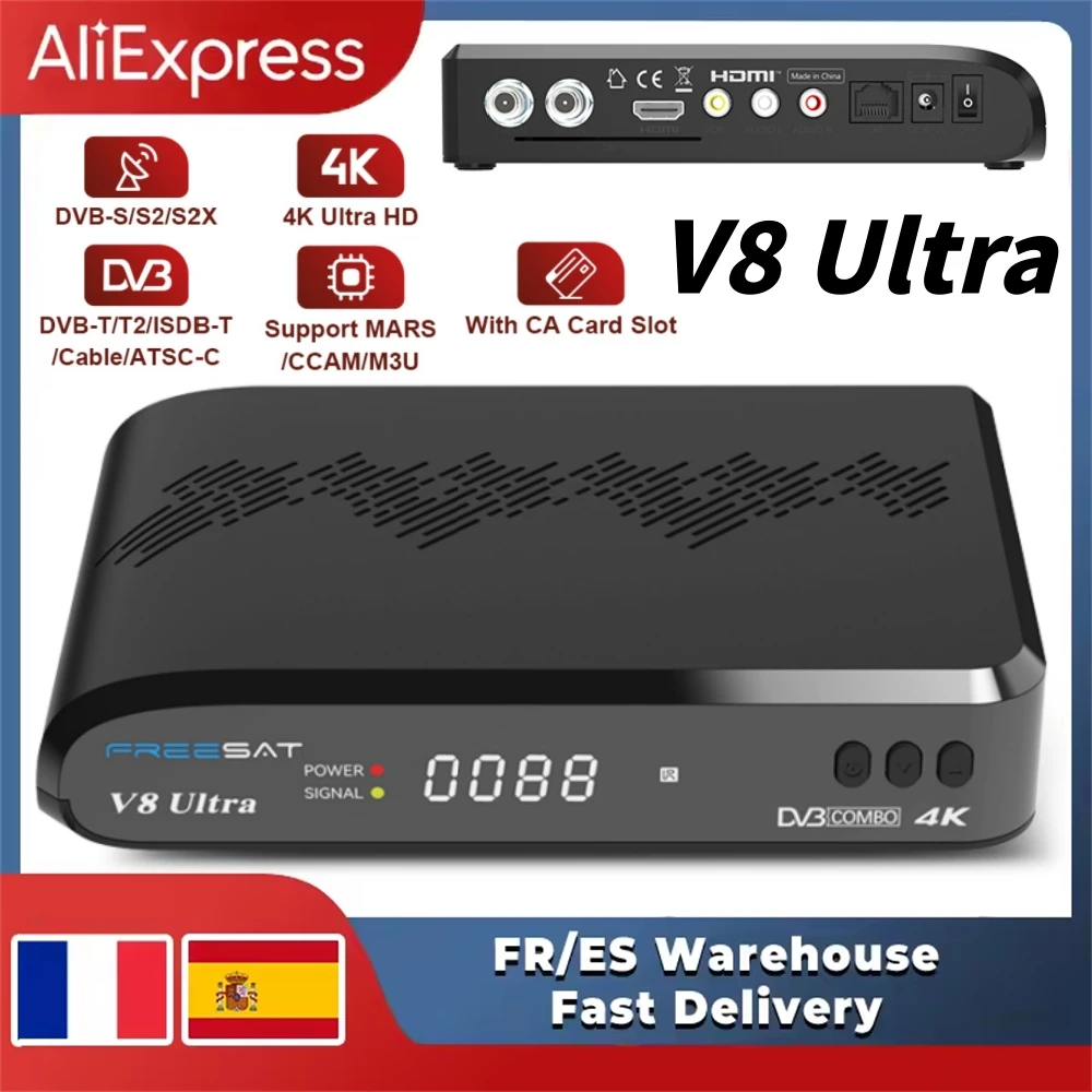 FREESAT V8 Ultra Satellite TV Receiver DVB-S/S2/S2X,DVB-T2/T+C,FUNCAM ...