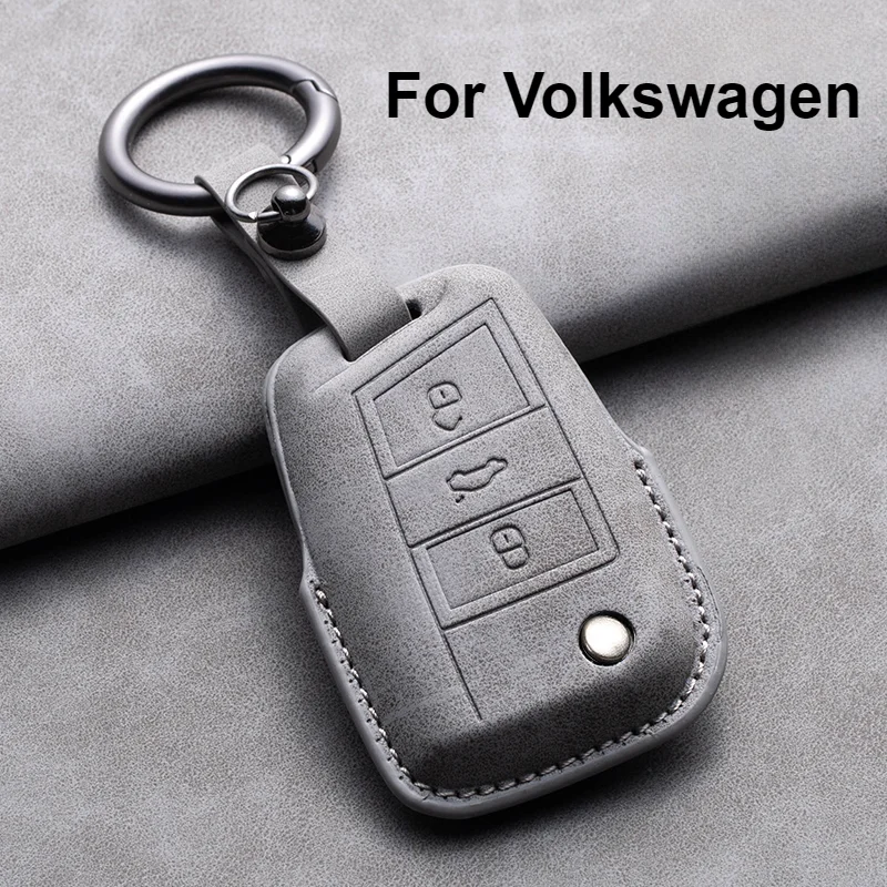 Leather Car Key Case Cover Fob Keychain for VW Volkswagen Golf 7 MK7 ...