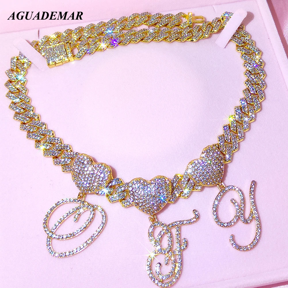 Hip-Hop-Bling-14mm-Curb-Cuban-Link-Chain-For-Women-Iced-Out-Rhinestones ...