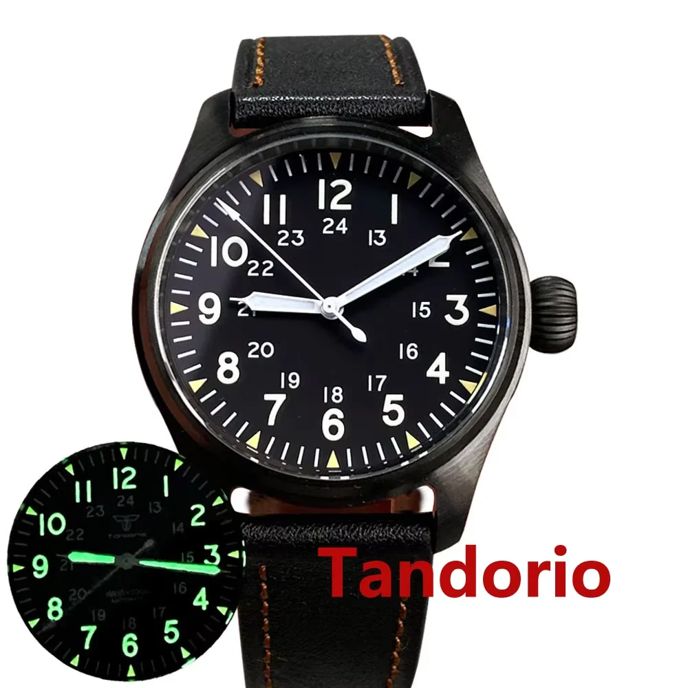 Tandorio 39mm Black PVD NH35A PT5000 Pilot Diver Military Mechanical ...