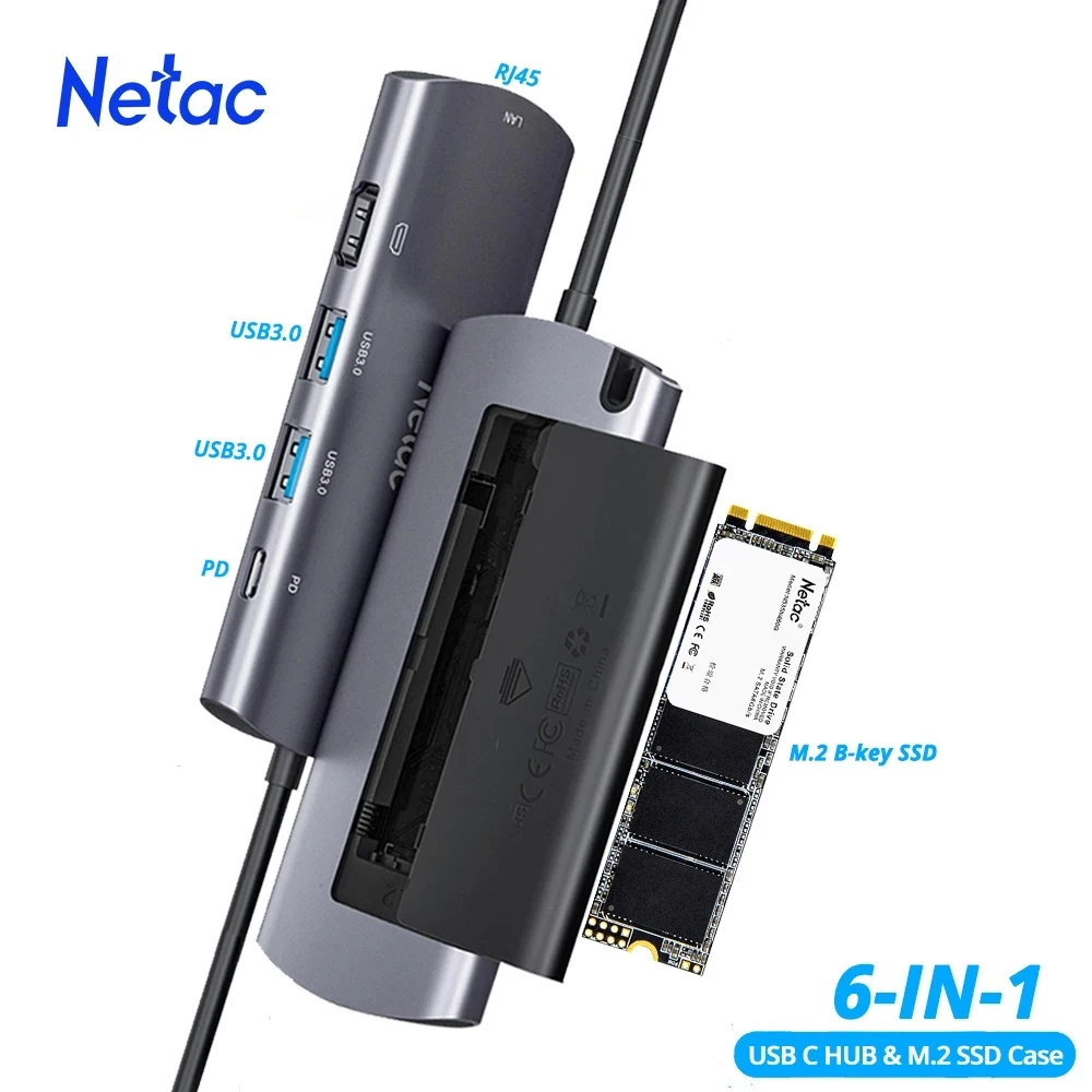 Netac Ssd m2 kasa USB HUB C tipi ssd m2 6 In 1 kasa 4K HDMI adaptörü ...