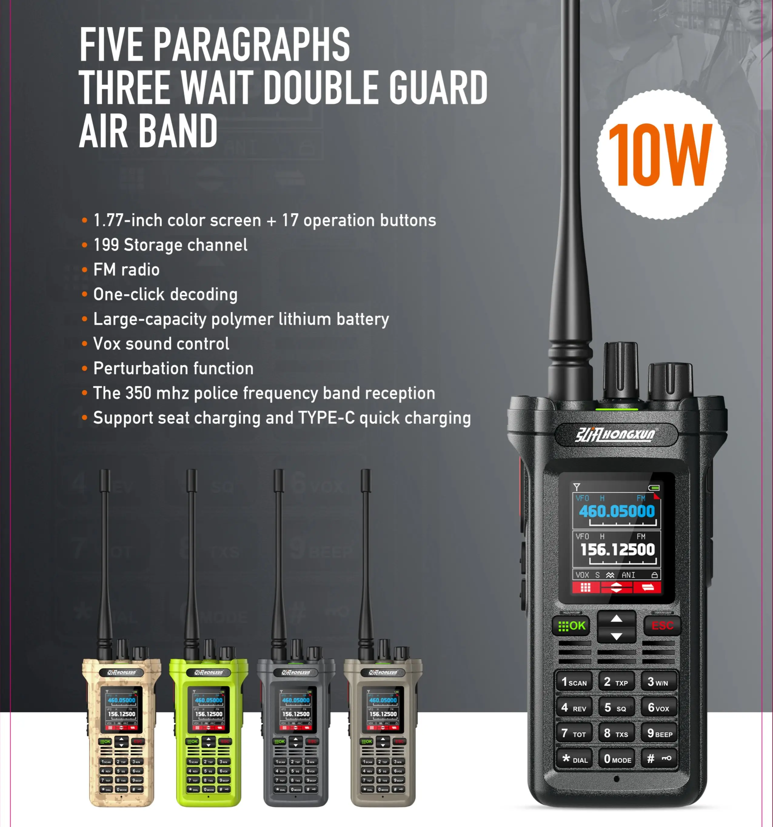 HONGXUN GT12 Full Band Amateur Ham Two Way Radio 199CH Walkie Talkie ...