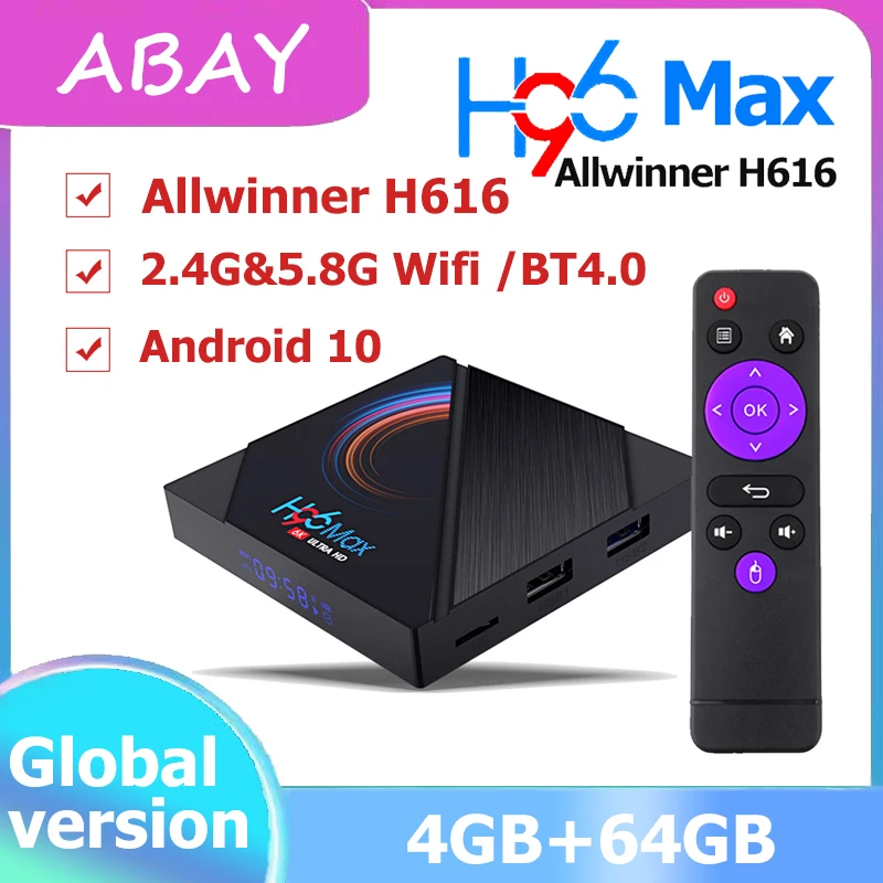 Novo h96 max 4gb 64gb android 10 smart tv caixa allwinner h616 1080p 6k ...