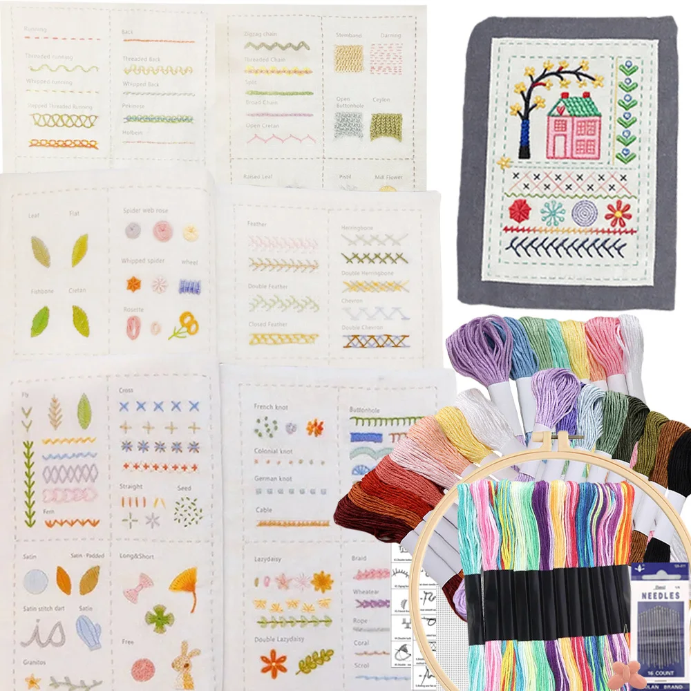 4 Sheets Basic Hand Sewing Practice Book For Beginner, Adult Embroidery ...