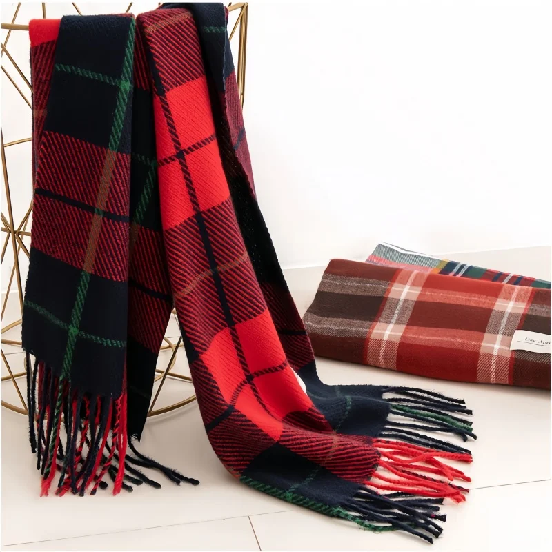 Christmas Red Scarf For Women Imitation Cashmere Plaid Printed Plush ...