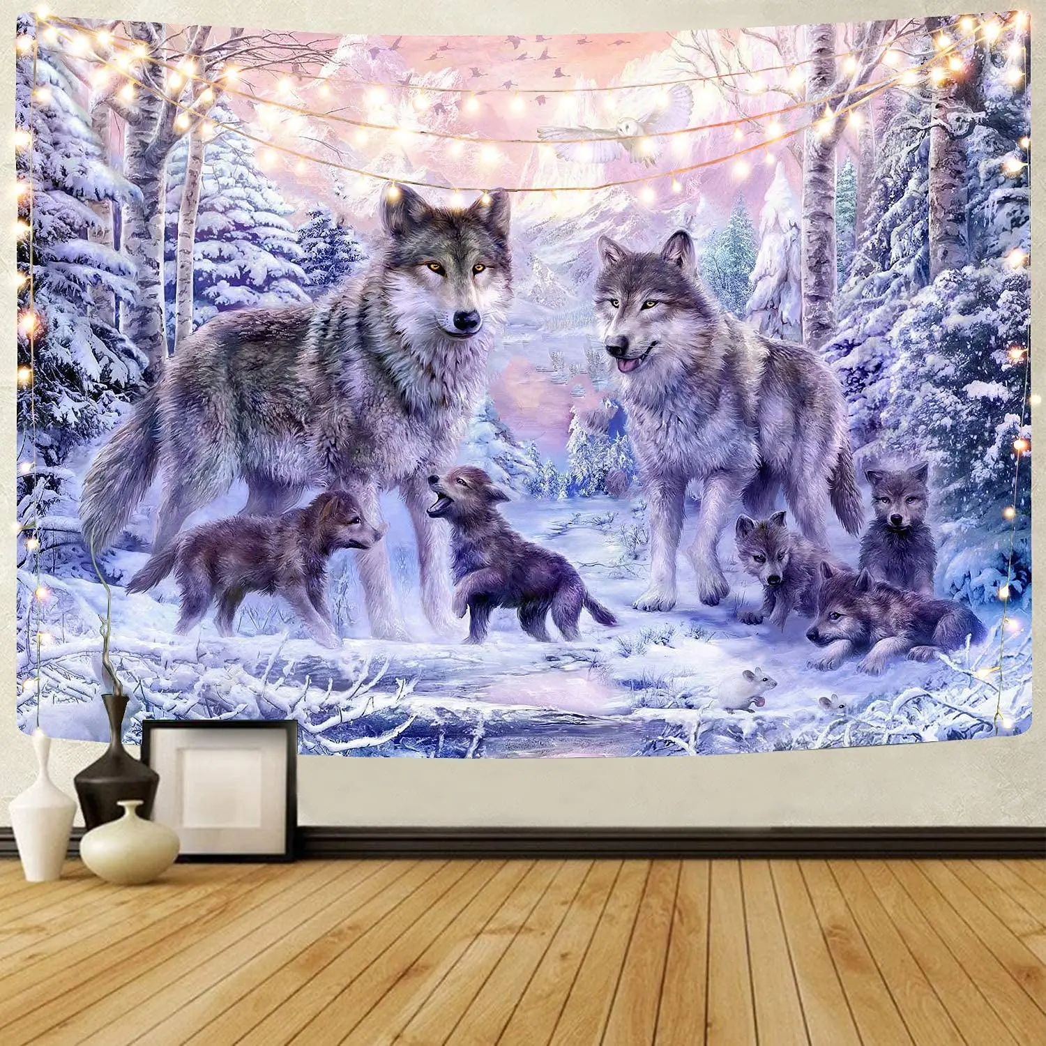 Snow-Wolf-Tape-aria-Pink-Family-Wolves-Tape-aria-Wall-Hanging-Animais ...