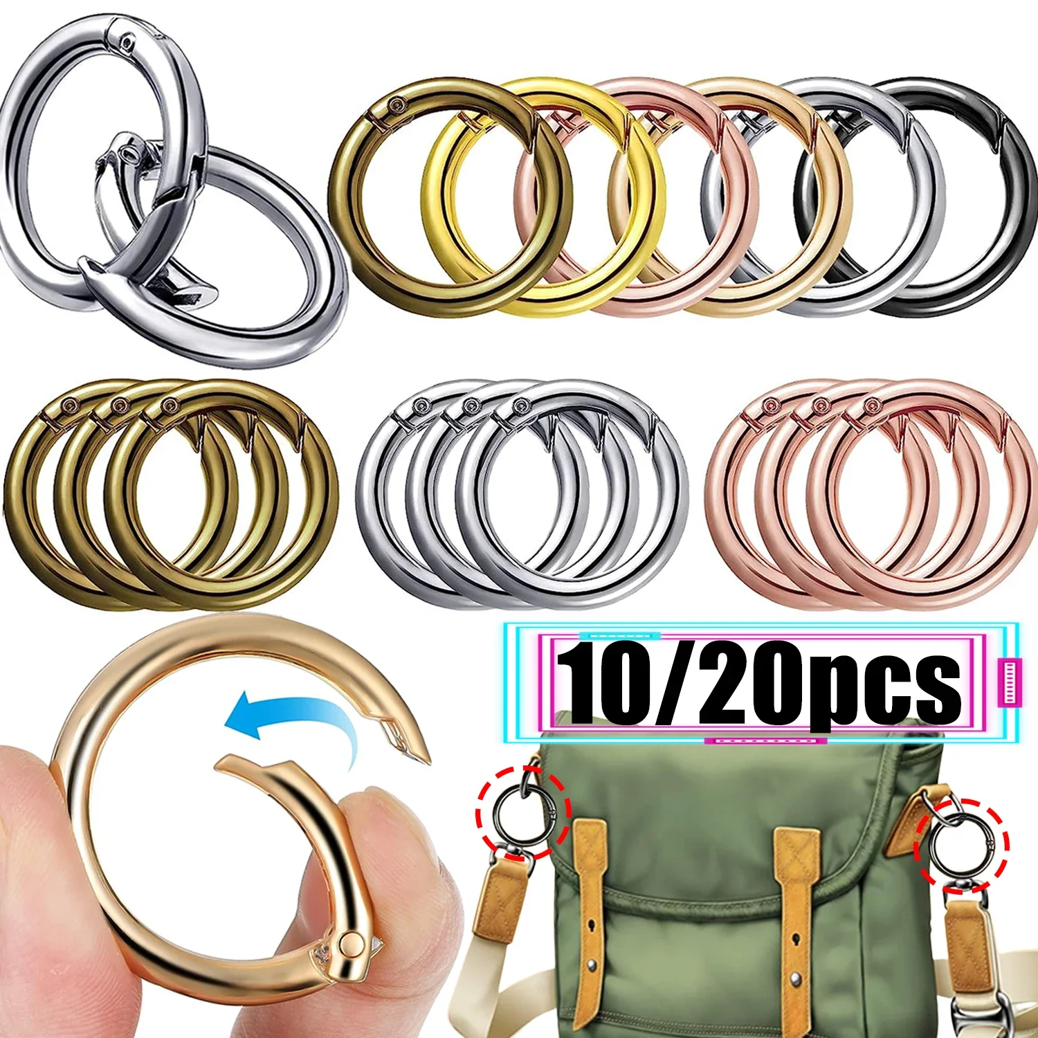 10/20Pcs Metal O Ring Spring Clasps Openable Keyring Pendant Dog Chain ...