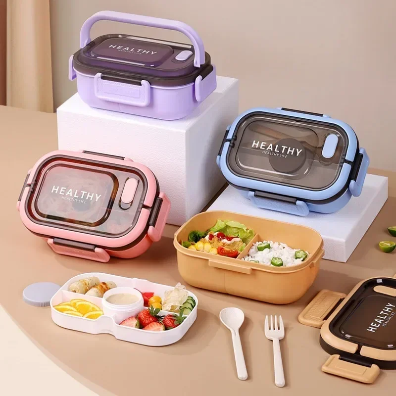 Lunch Box with Tableware for Office Workers Square Divided Microwave ...