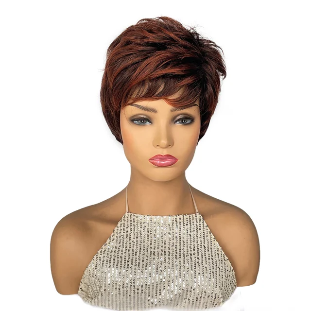 BCHR Short Blonde Pixie Cut Wigs for Women Mixed Brown Ombre Wig