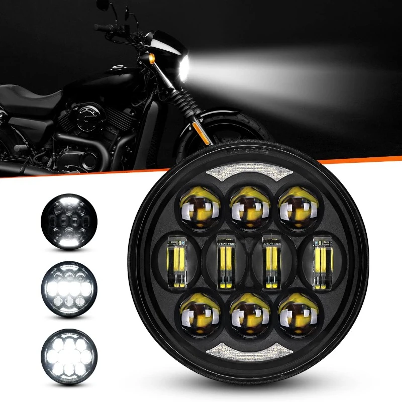 5.75" Round LED Projection Headlight Compatible Super Wide Glide Low ...