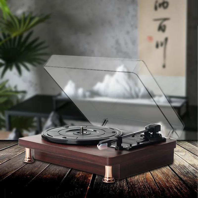 Black-Vinyl-Record-Player-Retro-Nostalgic-Redwood-Grain-Phonograph-CD ...