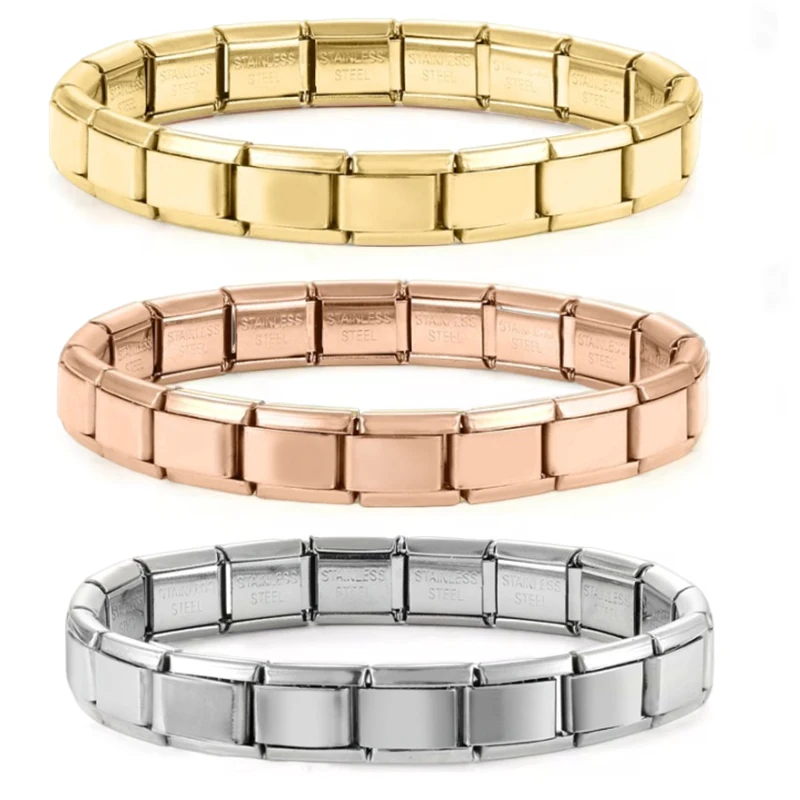 Fashion-Stainless-Steel-Bangle-Bracelet-9mm-Width-Italian-Elastic-Charm ...