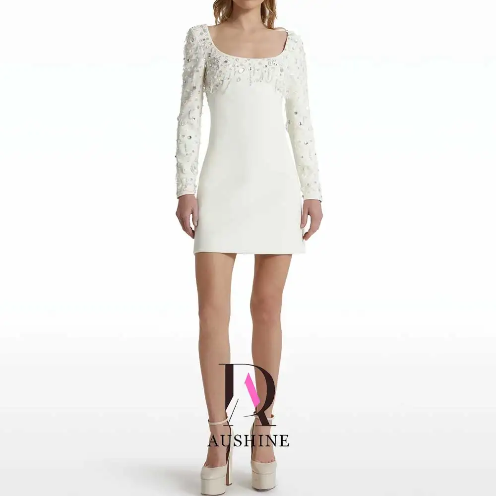 Aushine-Dress-Luxury-Birthday-Evening-Dress-Knee-Length-Long-Sleeves-Summer-Elegant-Wedding ...