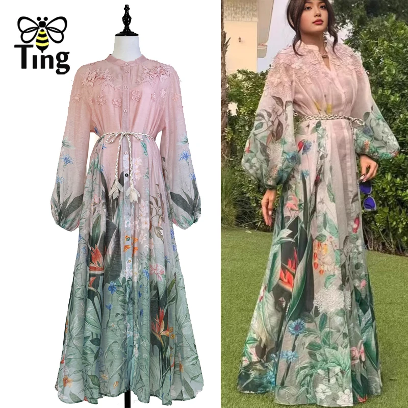 Tingfly Deisgner High Quality Flower Appliques Lantern Long Sleeve ...
