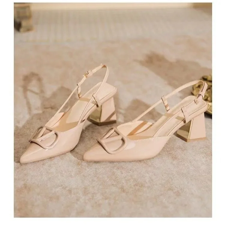 2024-Summer-New-Fashion-Simple-French-Pointed-Toe-V-Button-Sandals ...