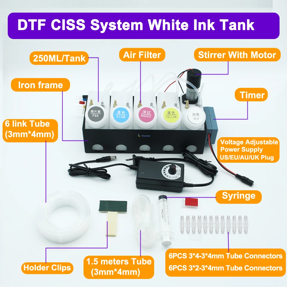 250ML Universal DTF CISS Ink System DIY Kit White Ink Tank Shake For ...