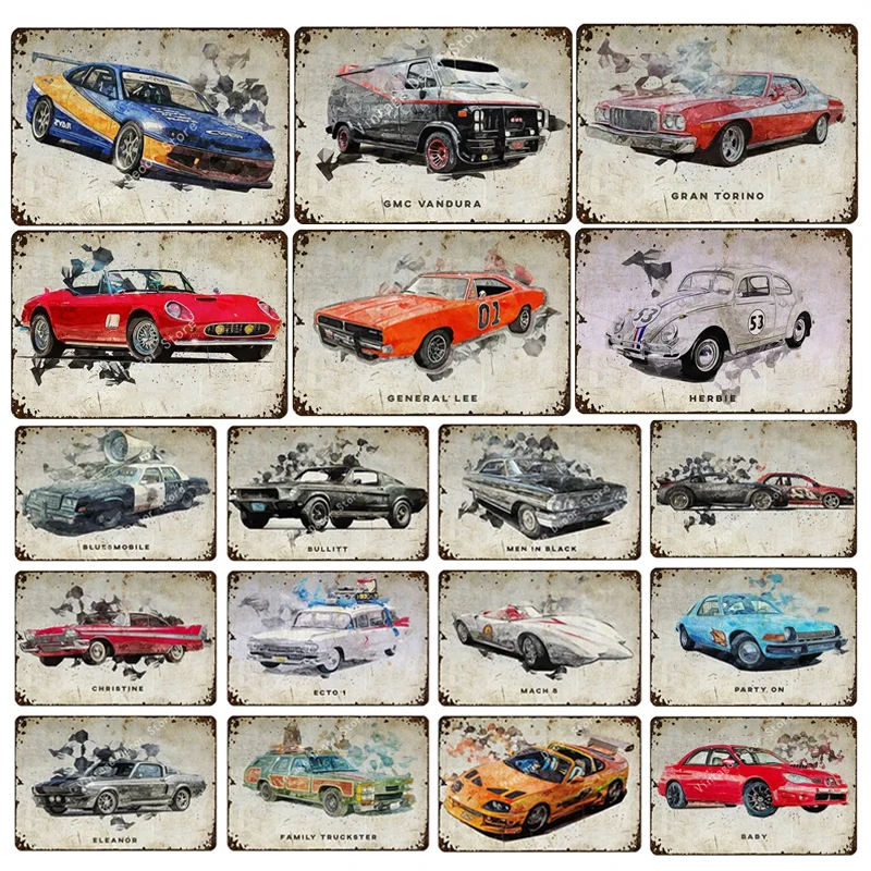 Classic-Car-Models-Metal-Tin-Sign-Decor-Vintage-Pin-Up-Wall-Plate-Signs ...