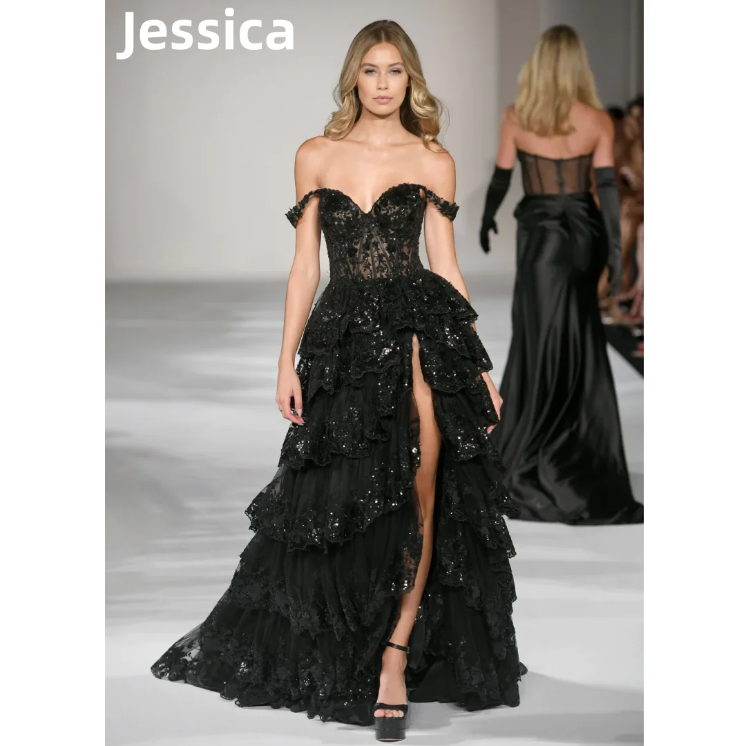 Jessica-Black-Glitter-Prom-Dresses-lussuoso-abito-da-sera-con-ricamo-in ...