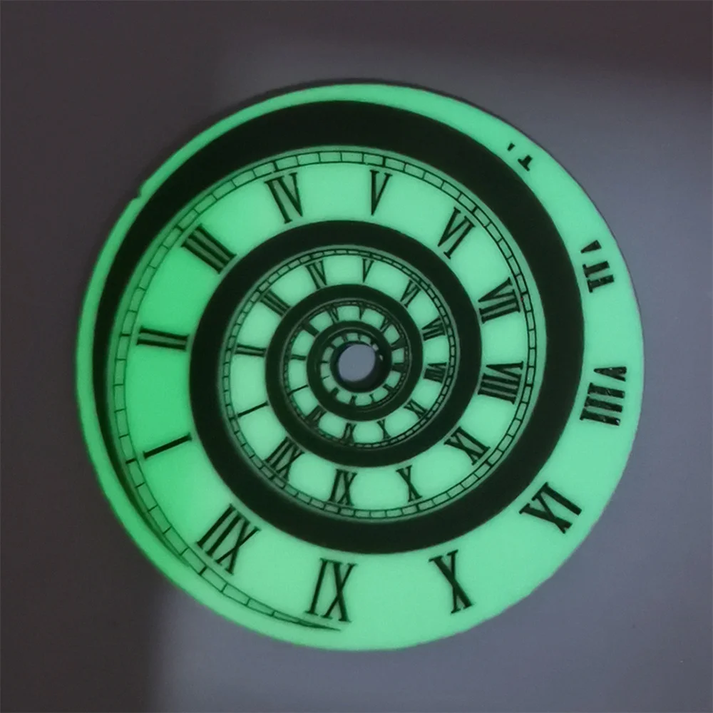28.5MM for NH35 Dial Green Luminous Roman Scale Spiral Pattern Modified ...