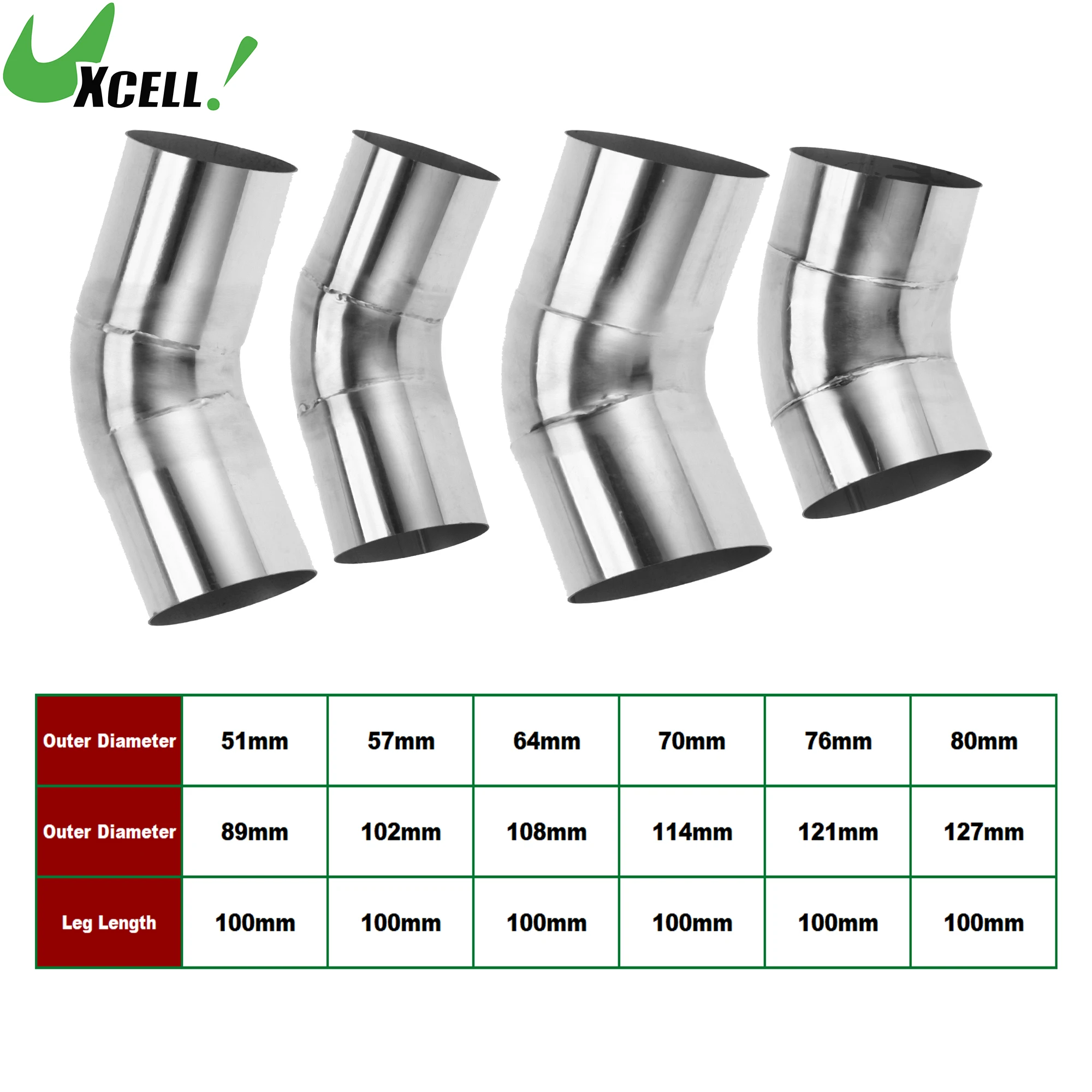 UXCELL 45 Degree 51mm-127mm OD 100mm Long Mandrel Exhaust Pipe DIY ...