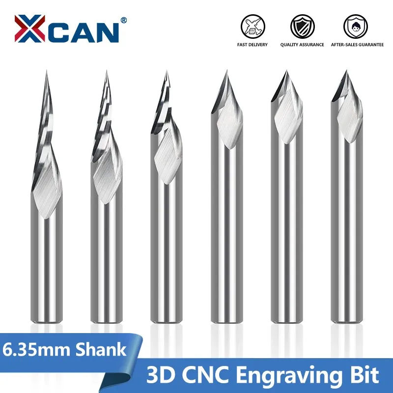 XCAN Engraving Bit 1/4 Shank CNC Router Bit 3D Carbide End Mill for ...