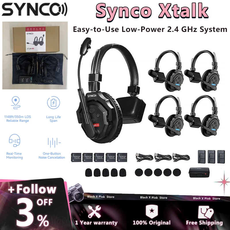 Synco-Xtalk-X9-X5-X2-X1-Wireless-Intercom-Communication-Headset-Full-Duplex-Remote-Ear-Headphone ...
