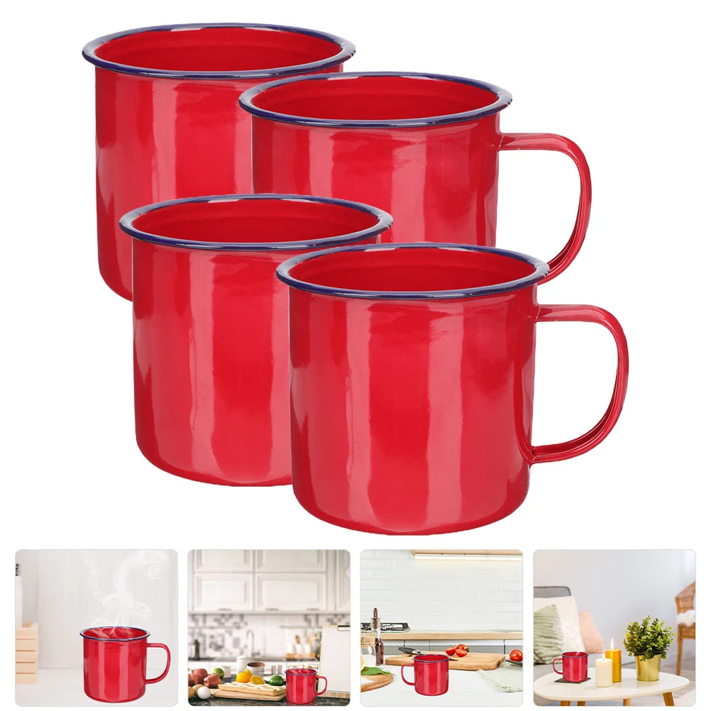 4-Pcs-Red-Cups-Vintage-Enamel-Mug-Hot-Pot-9-5X8CM-Water-Red-Household ...