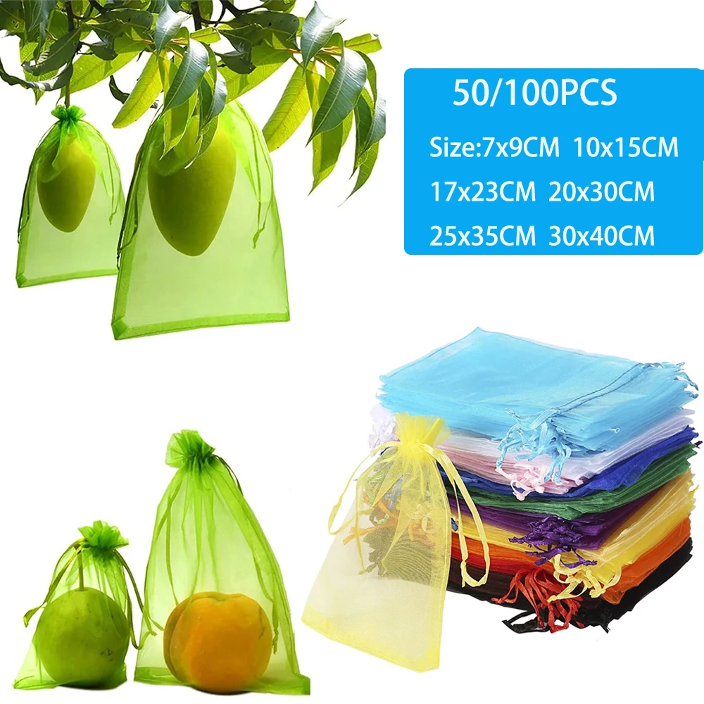 50-100PCS-Fruit-Grape-Protection-Bags-Garden-Drawstring-Netting-Mesh ...
