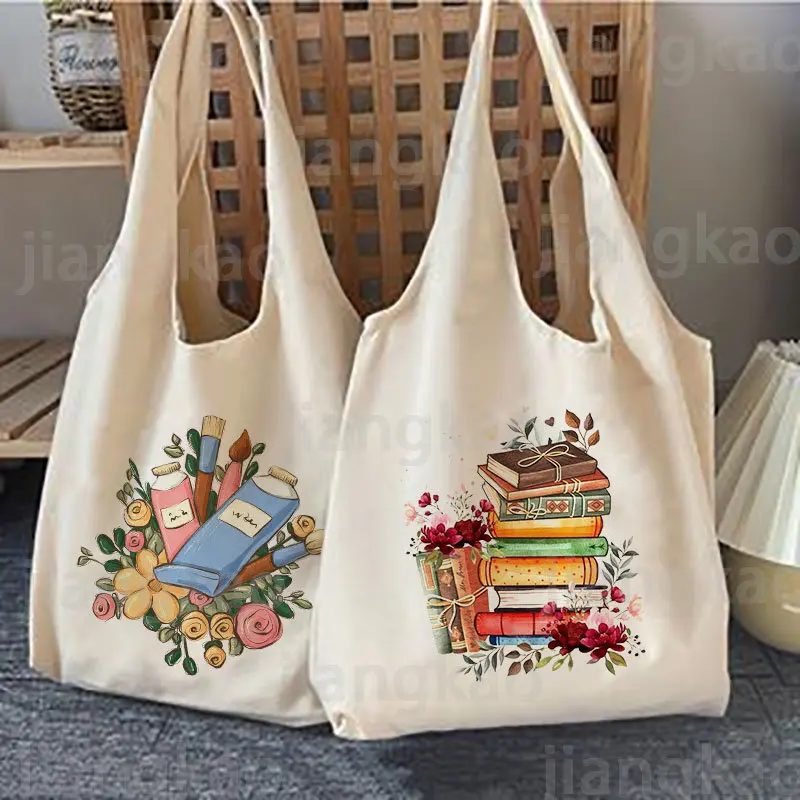 Floral-Books-Printed-Shoulder-Bag-Literature-Book-Flower-Tote-Bags ...