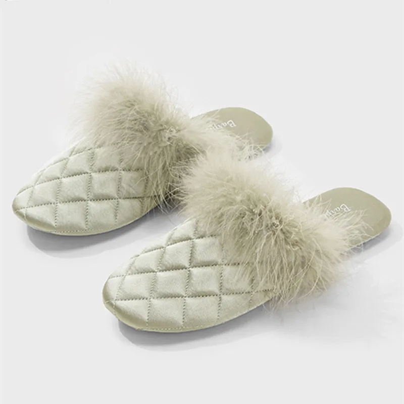 Fashion Feather Decoration Design Slippers Women Comfort Lightweight ...