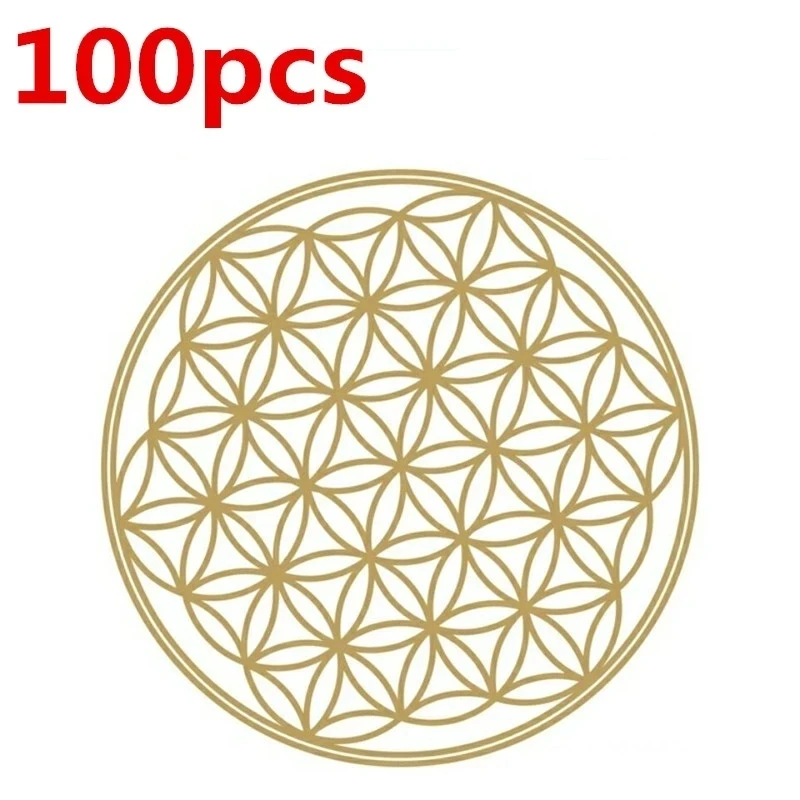 100pcs Flower of Life Energy Sticker Golden PVC Transparent 3cm ...